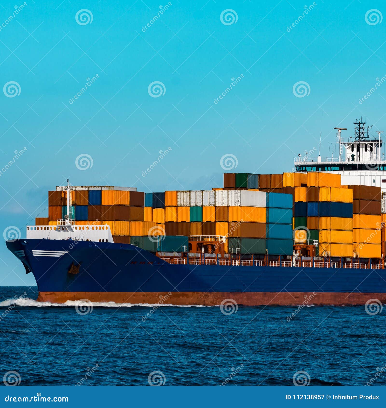 Blue Container Ship Underway Stock Image - Image of riga, commercial ...