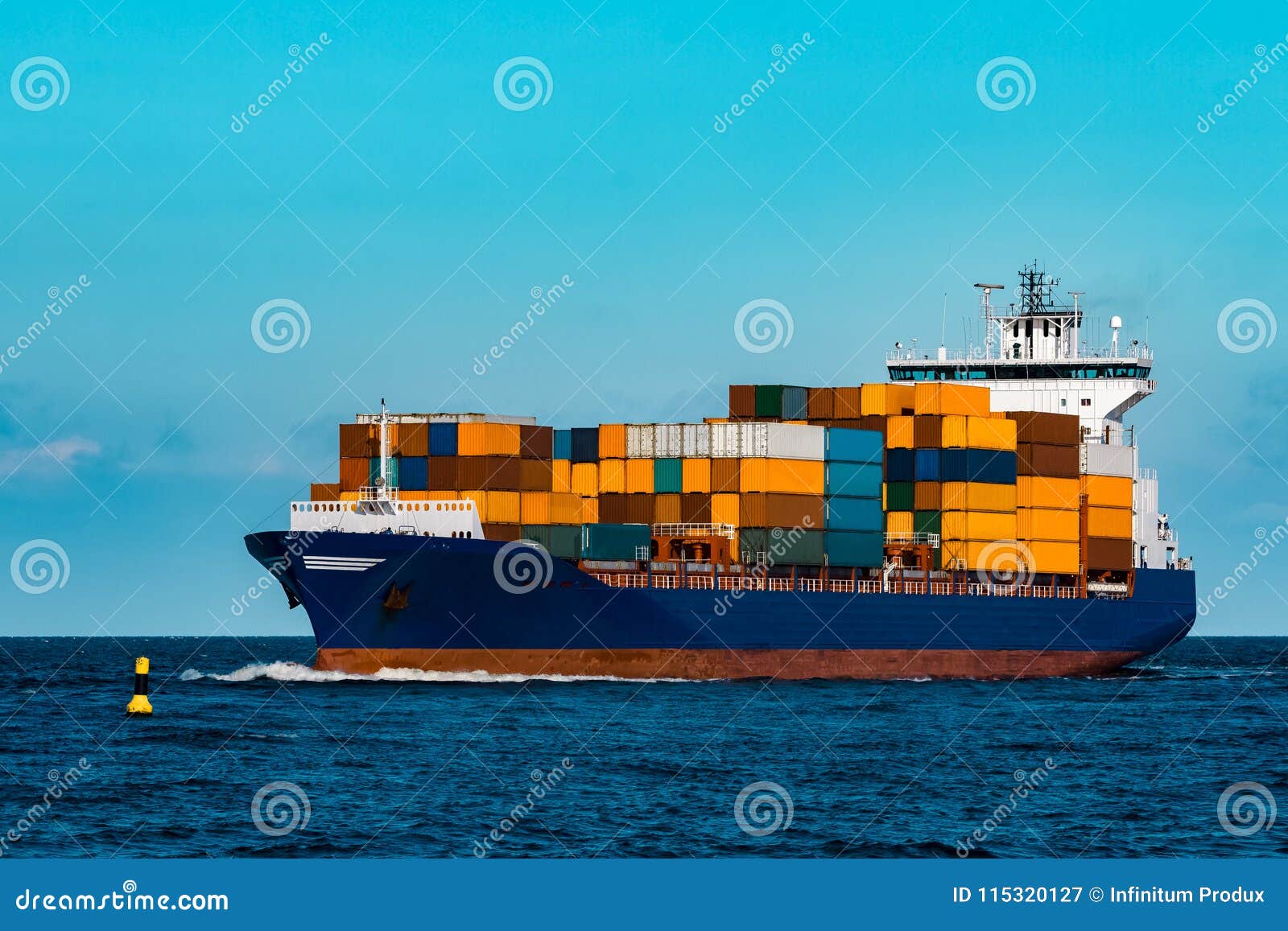 Blue Container Ship Underway Stock Image - Image of delivering ...