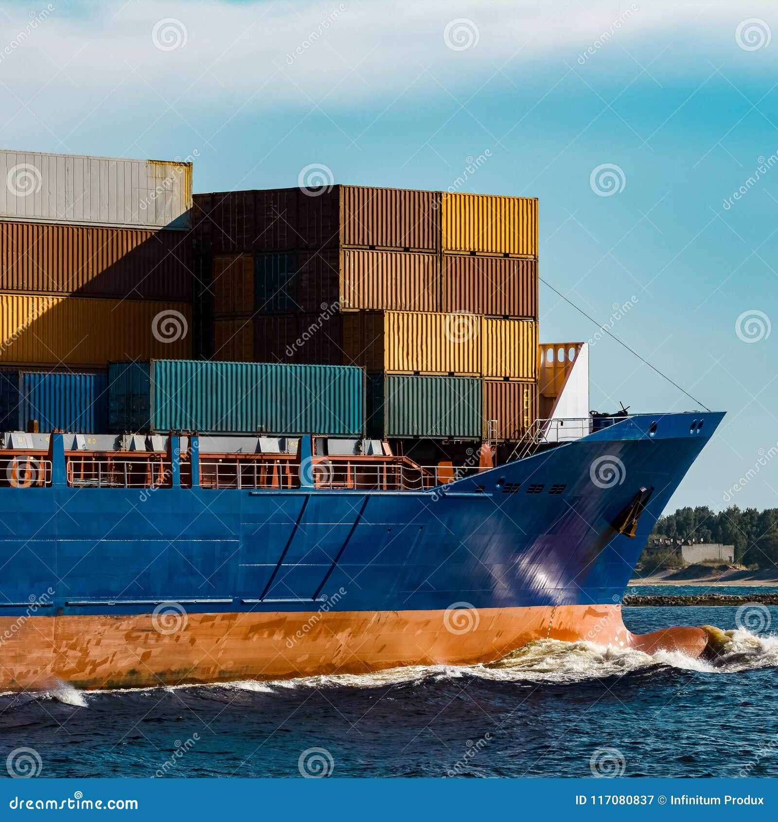 Blue Container Ship Underway Stock Image - Image of import, carrying ...