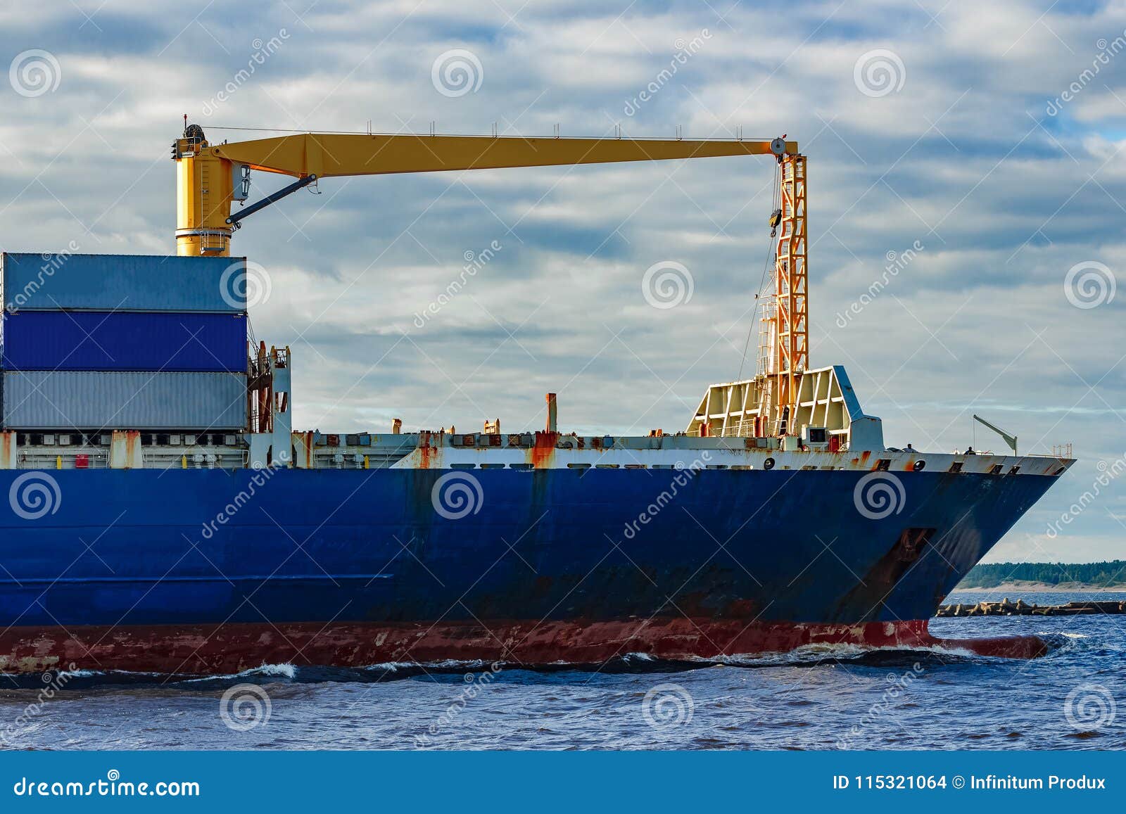 Blue Container Ship Underway Stock Photo - Image of large, industry ...