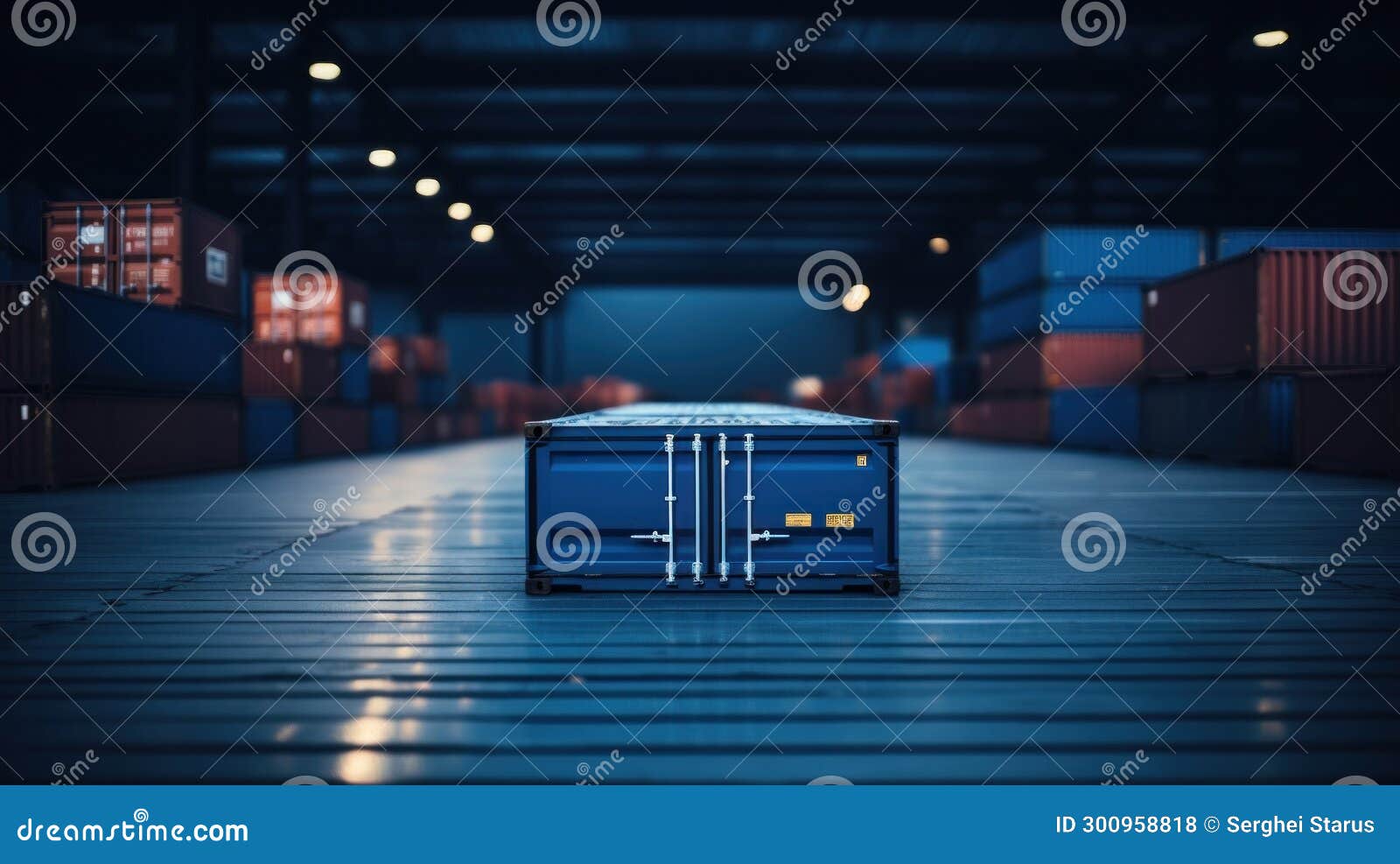 A Blue Container Sitting on a Warehouse Floor with Other Containers, AI ...