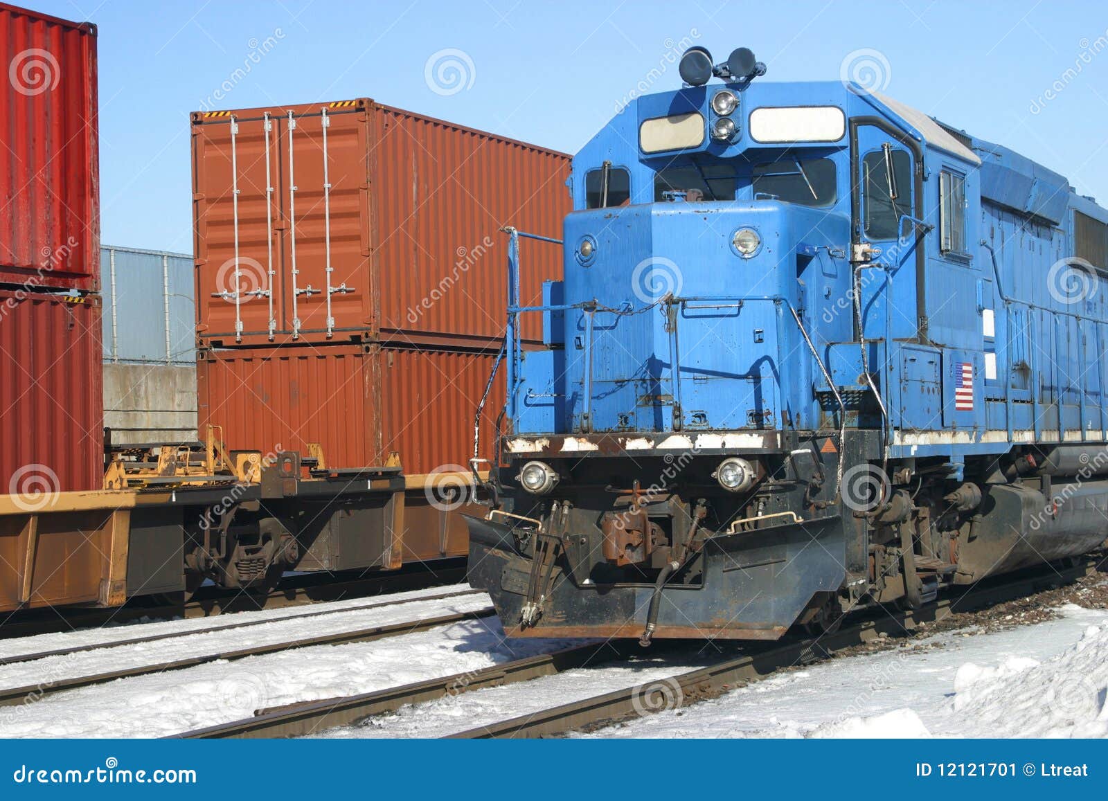 Blue container train stock image. Image of rail, diesel - 12121701