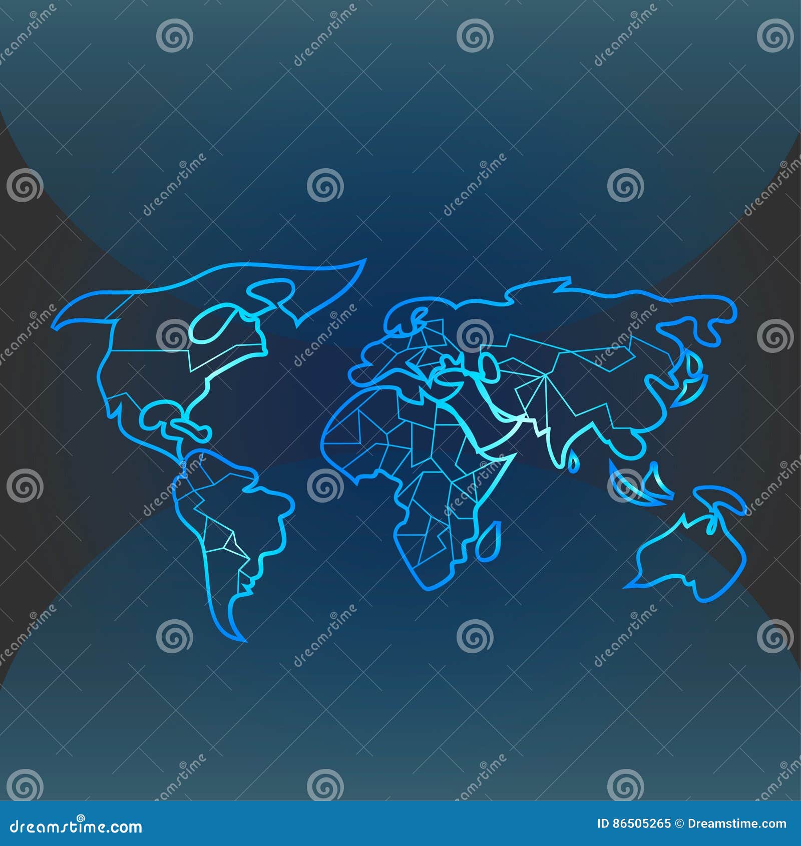 Blue contour world map stock vector. Illustration of globe - 86505265
