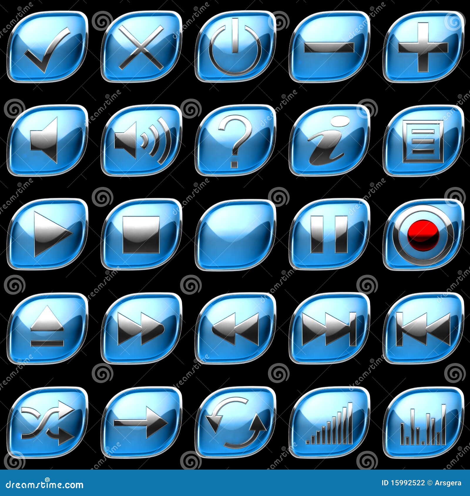 Blue Control Panel Icons or Buttons Stock Illustration - Illustration ...