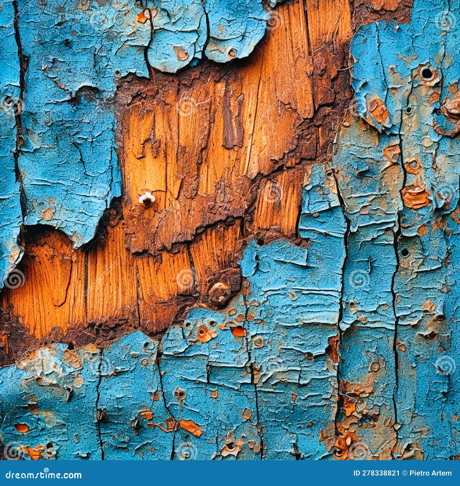 A Blue and Copper Painting with Rusty Peels, Generative AI Stock ...