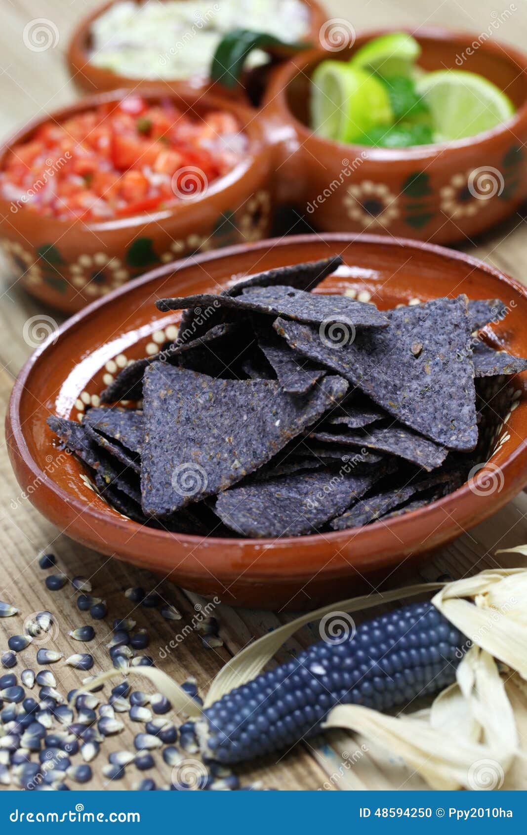 Blue corn tortilla chips stock photo. Image of dipping - 48594250