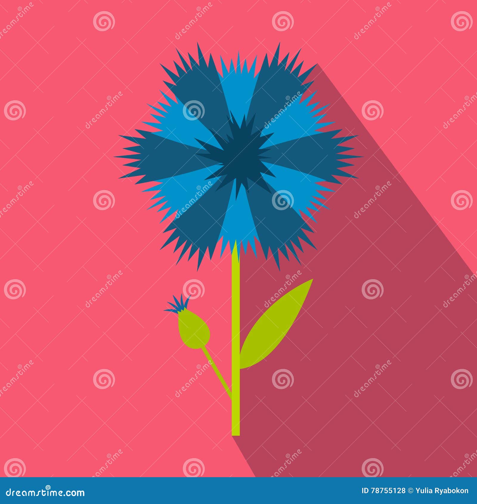Blue Cornflower Icon, Flat Style Stock Vector - Illustration of ...