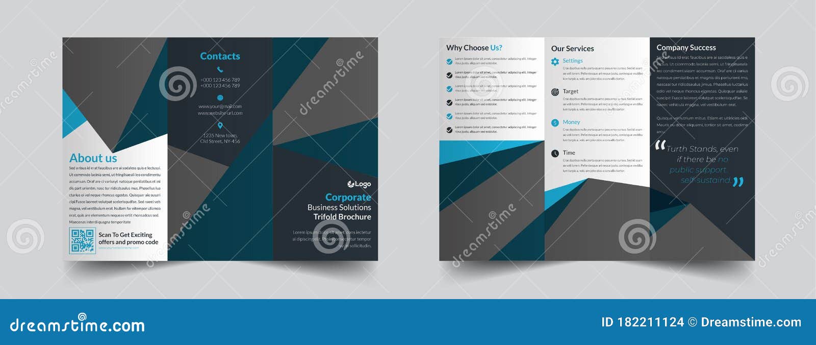 Corporate Blue Triangle Trifold Brochure Design Template Stock Vector ...