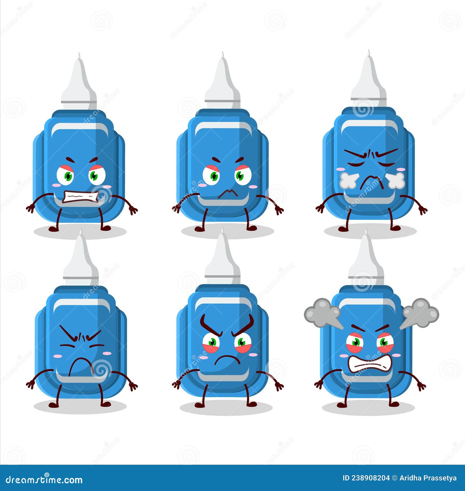 Blue Correction Pen Cartoon Character with Various Angry Expressions ...
