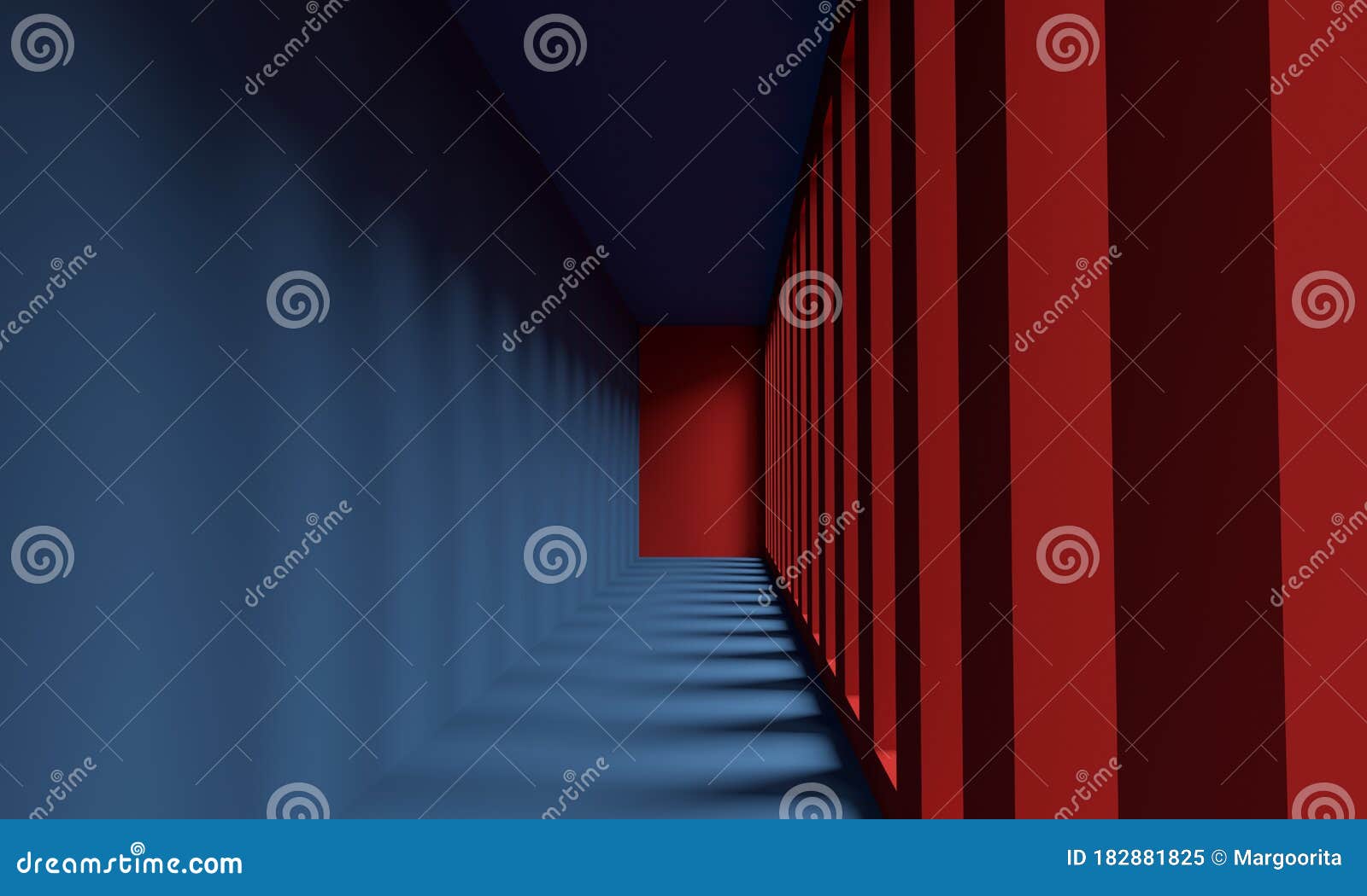 Blue Corridor with Light from Red Windows. 3d Rendering Stock ...
