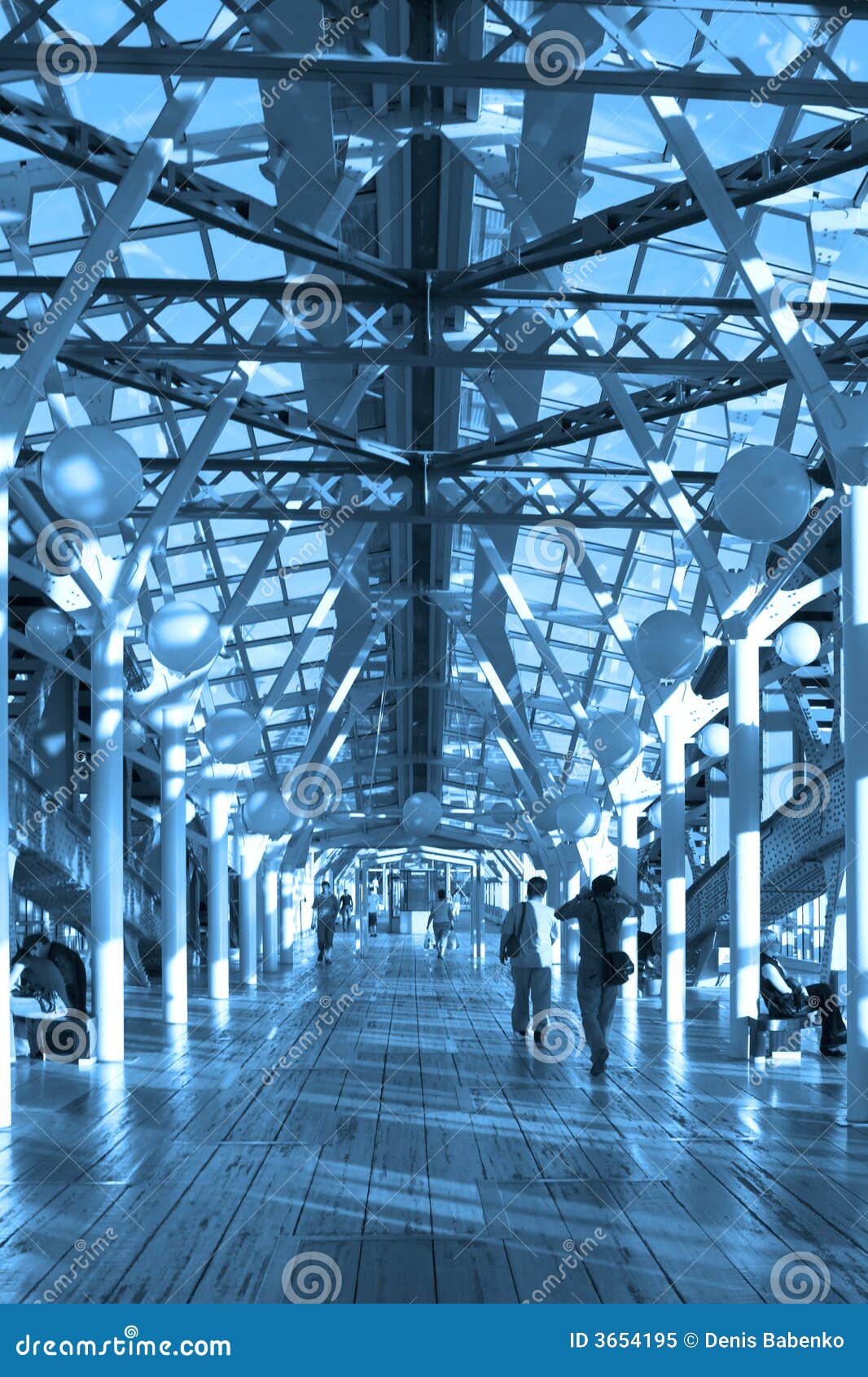 Blue Corridor, Spheres and People Stock Image - Image of corporation ...