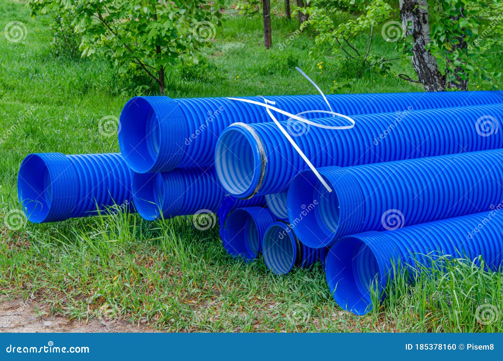 Blue Corrugated Polypropylene Pipes Stock Photo - Image of industrial ...