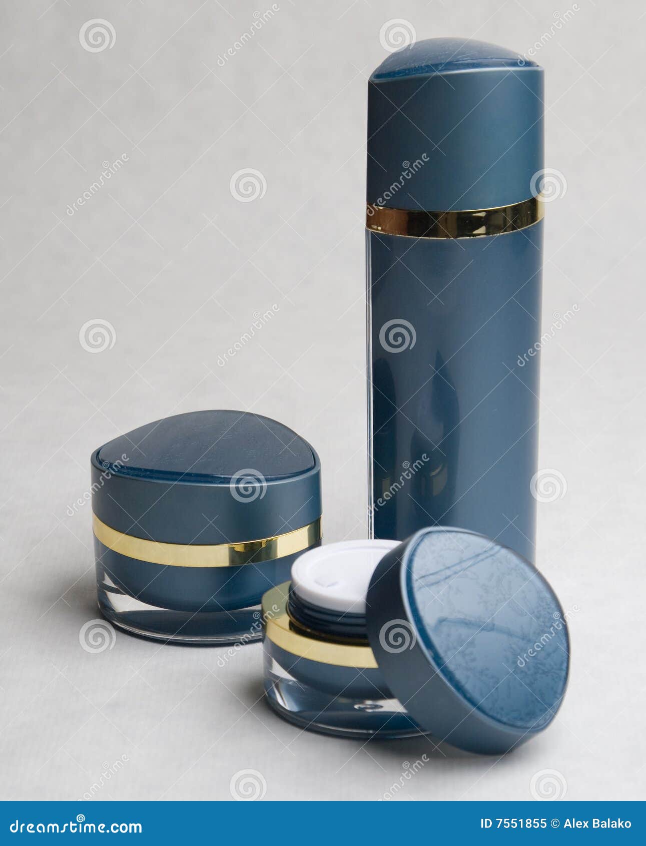 Blue cosmetic containers stock image. Image of lotions - 7551855