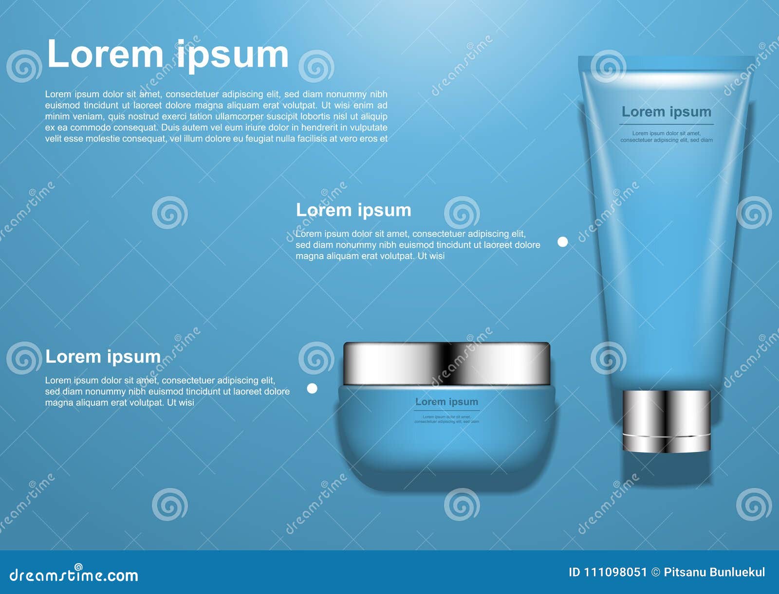 Blue Cosmetic Set on Blue Background Stock Vector - Illustration of ...