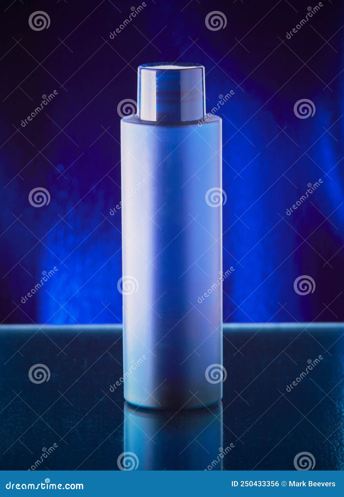Blue cosmetics bottle. stock photo. Image of brand, face - 250433356