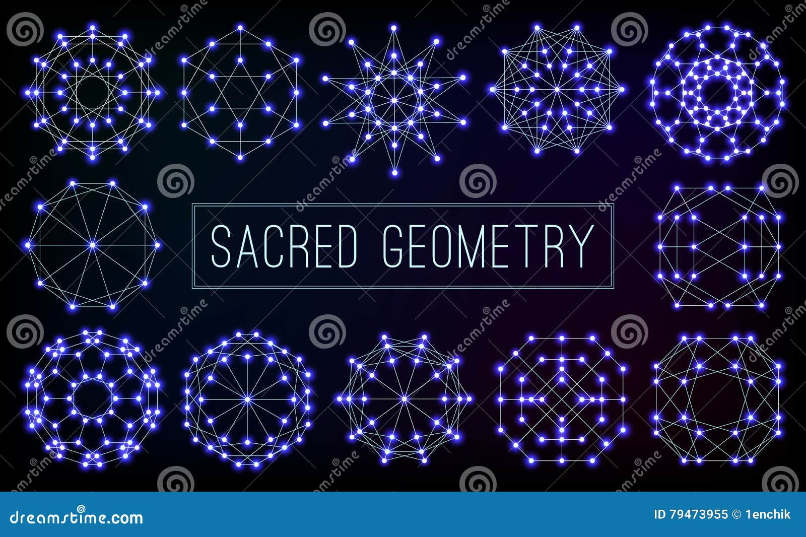 Blue Cosmic Sacred Geometry Symbols Vector Set Stock Vector ...