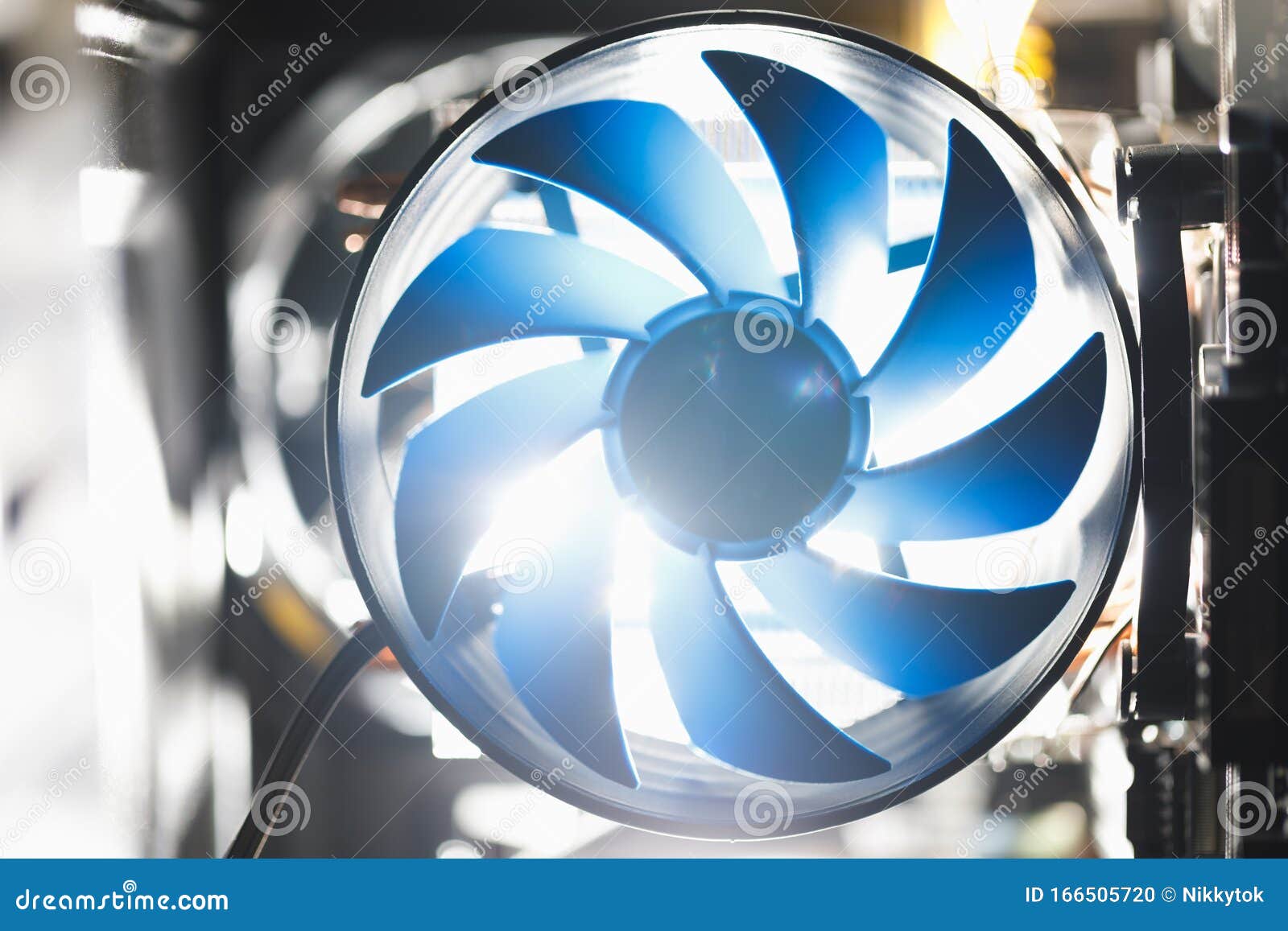 Blue Cpu Cooler Inside PC Case, Shiny Light Background Stock ...