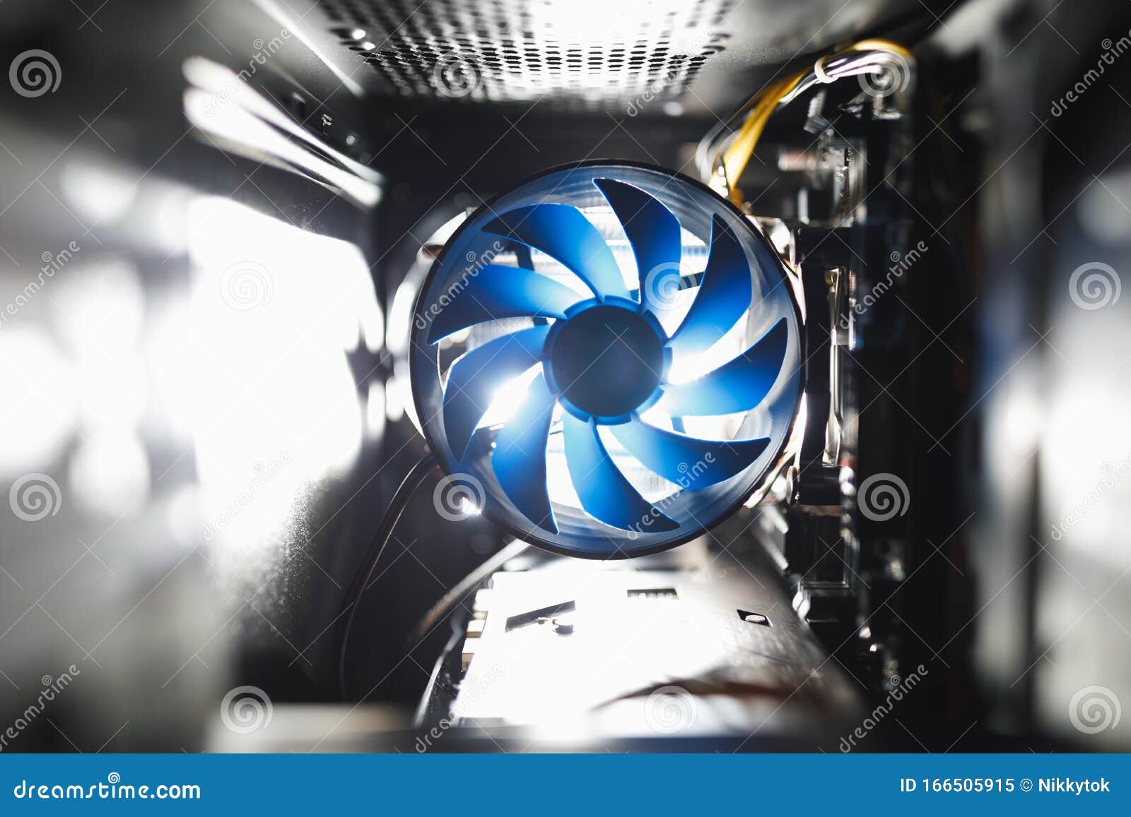 Blue Cpu Cooler Inside PC Case, Shiny Light Background Stock Image ...