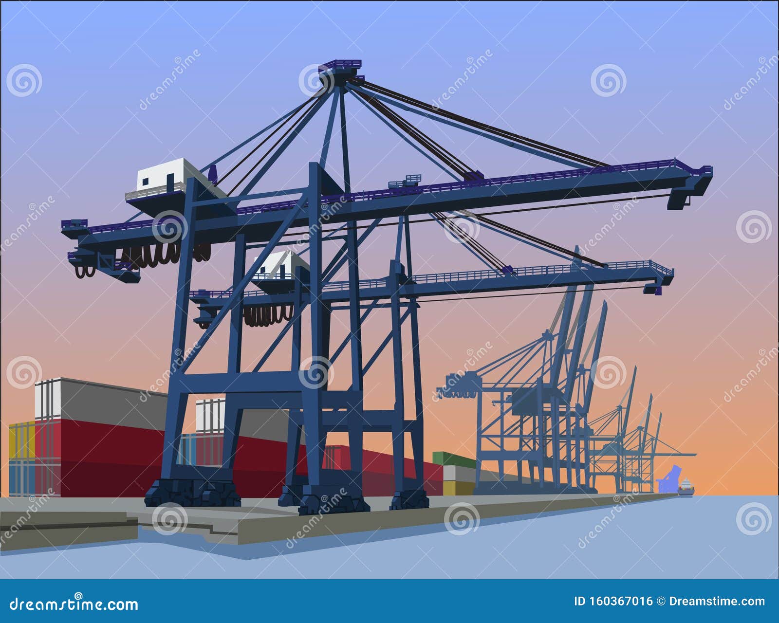 Blue crane in dock yard stock vector. Illustration of transport - 160367016