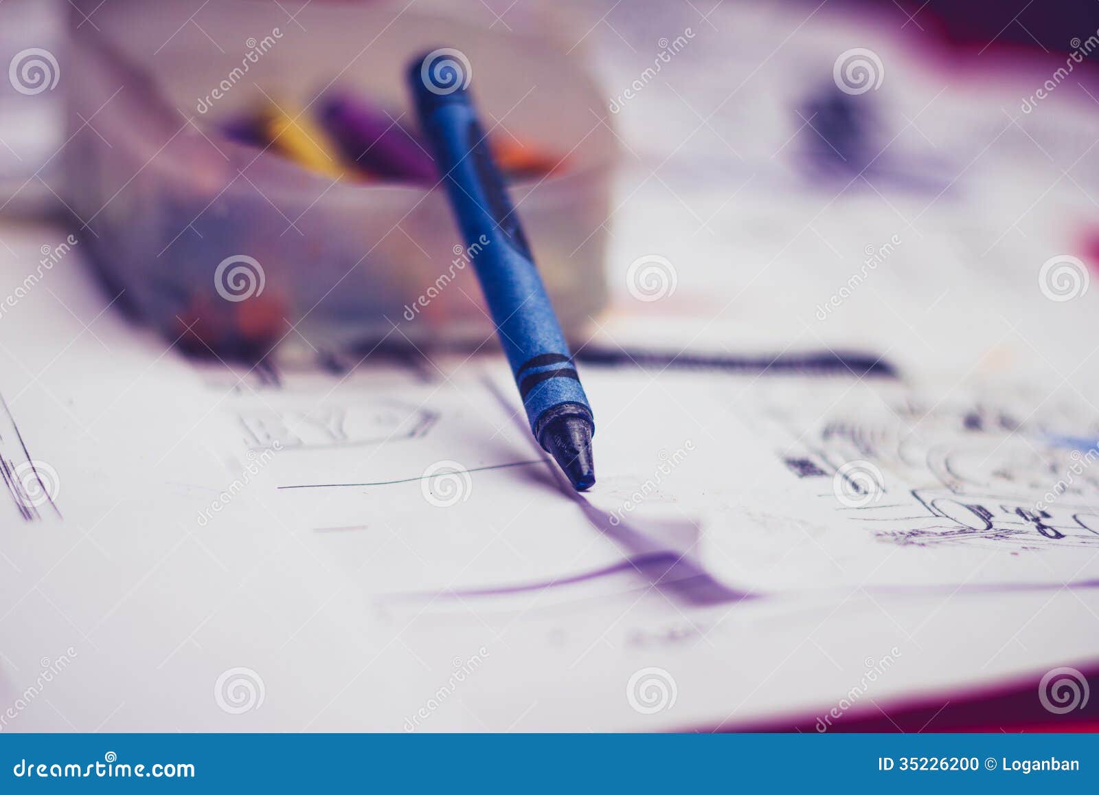 Blue Crayon and Kids Sketching Pad Stock Photo - Image of close, white ...