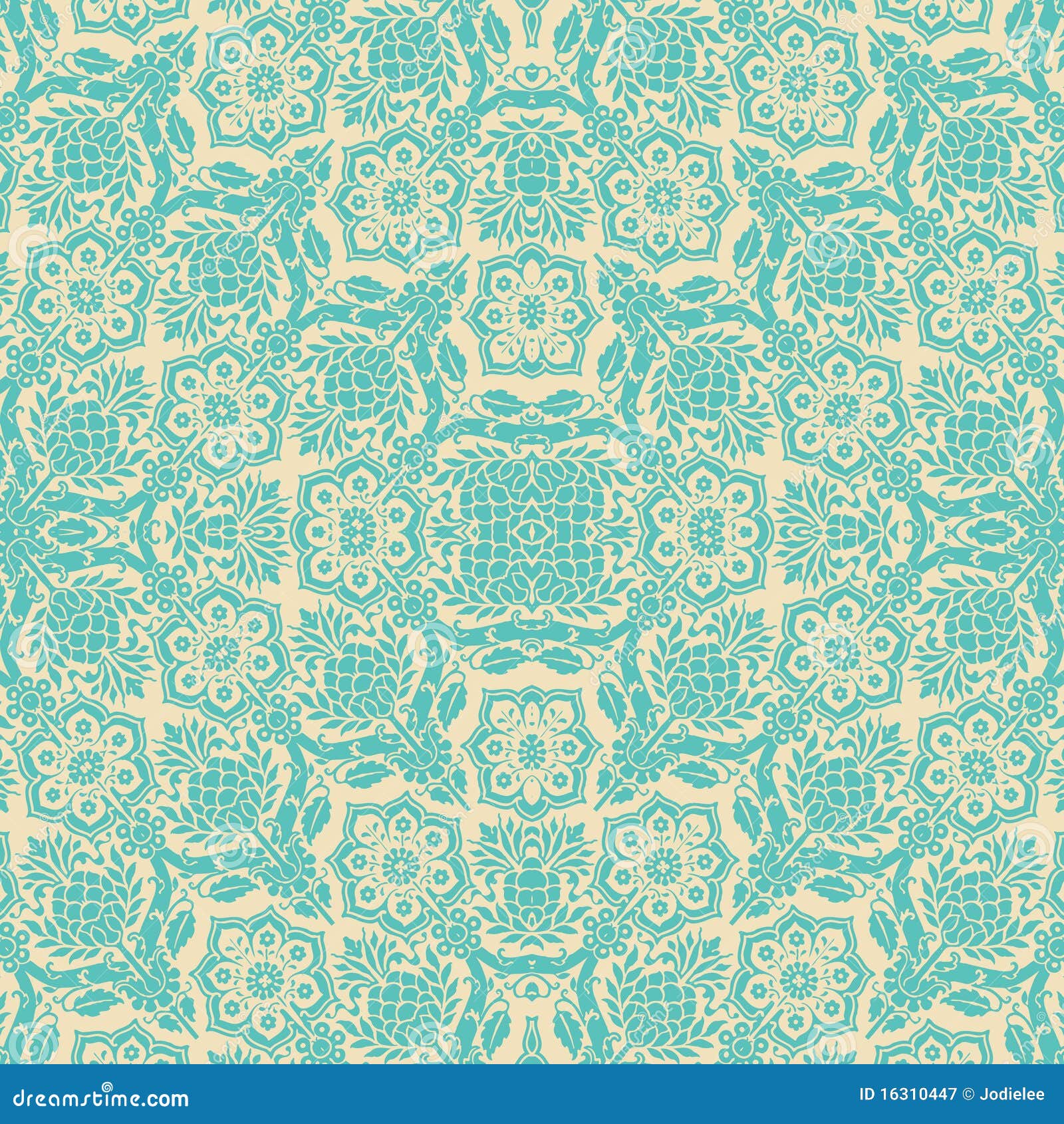 Blue Cream Floral Damask Seamless Pattern Stock Illustration ...