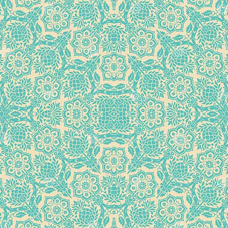 Blue Cream Floral Damask Seamless Pattern Stock Illustration ...