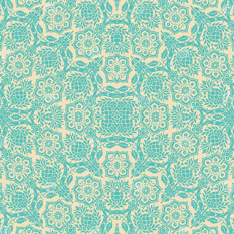 Blue Cream Floral Damask Seamless Pattern Stock Illustration ...