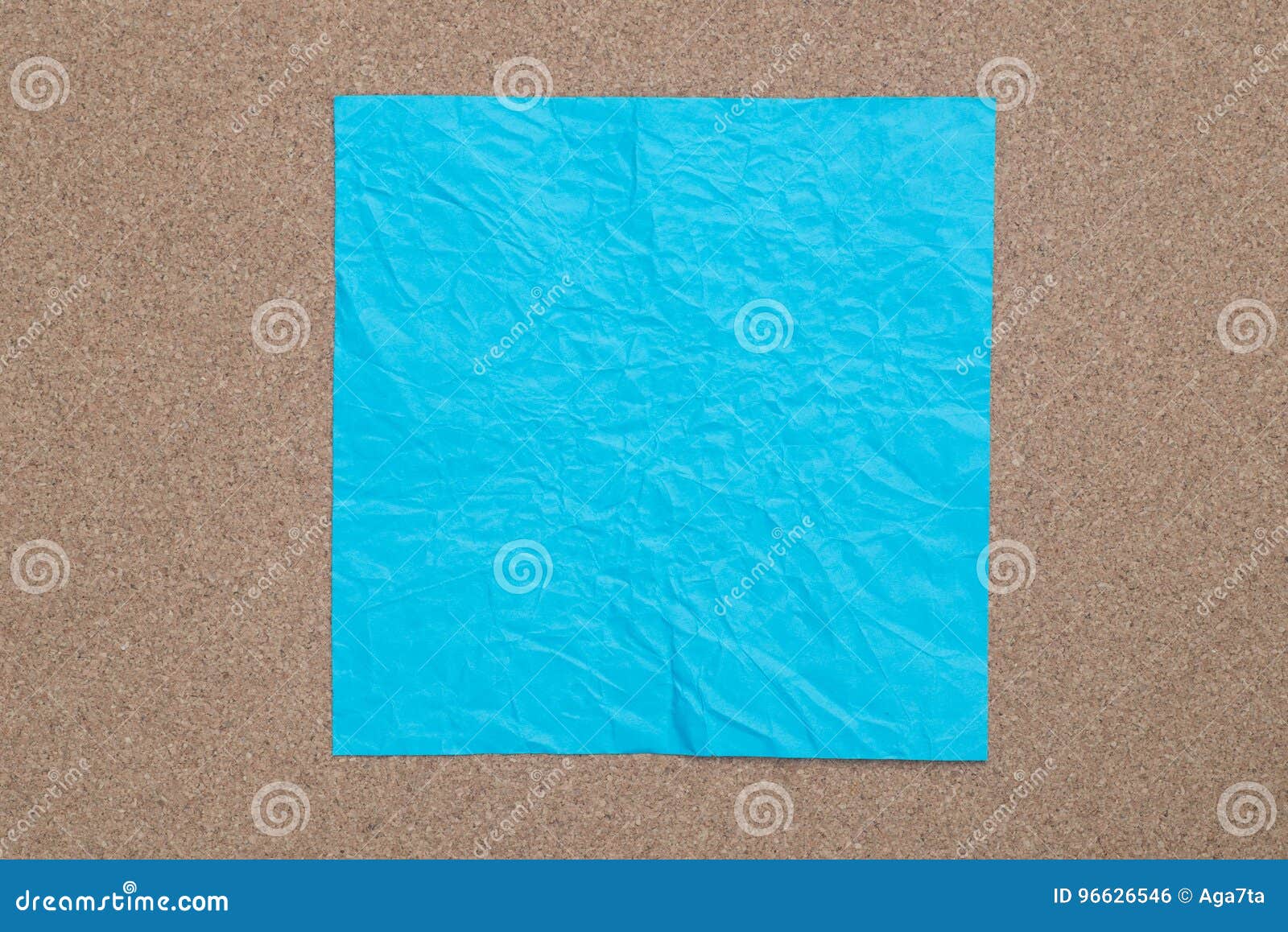 Blue Creased Paper Note on Cork Background Stock Photo - Image of ...