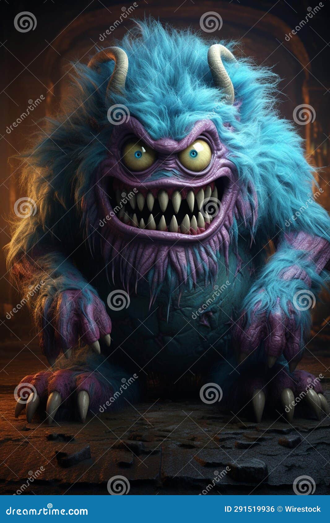An Evil Looking, Blue Monster Sitting in Front of a Door Stock Photo ...
