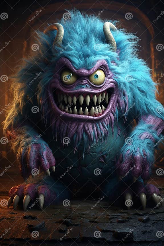 An Evil Looking, Blue Monster Sitting in Front of a Door Stock Photo ...