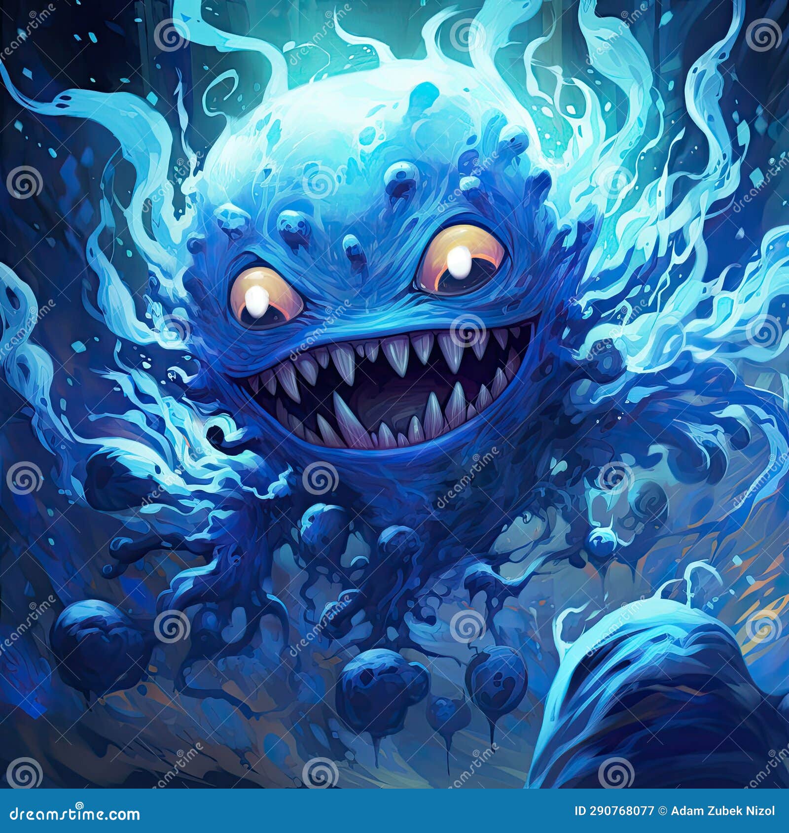 A Blue Creature with Sharp Teeth and Sharp Teeth Stock Illustration ...