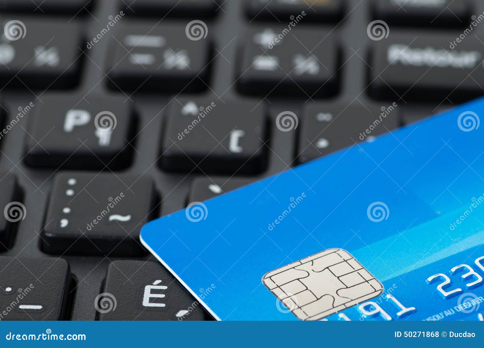 Blue Credit Card on Black Keyboard Stock Photo - Image of concept ...