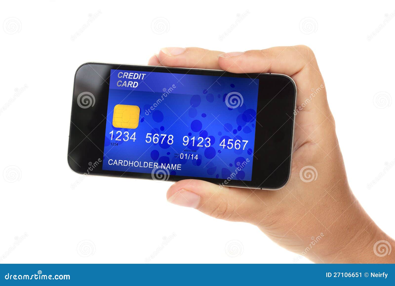 Blue credit card in phone stock illustration. Illustration of blue ...