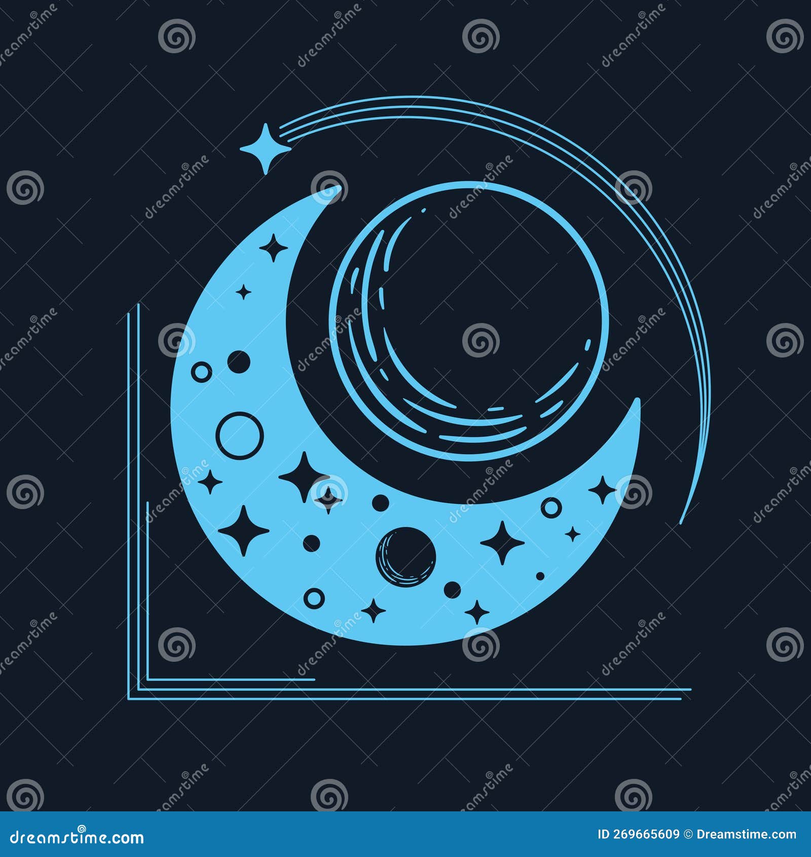 Blue Crescent Moon Surreal Style Stock Vector - Illustration of nature ...