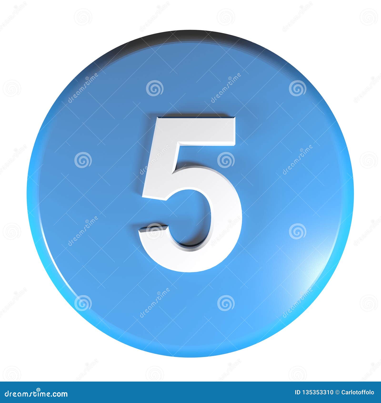 Number 5 Blue Circle Push Button - 3D Rendering Illustration Stock ...