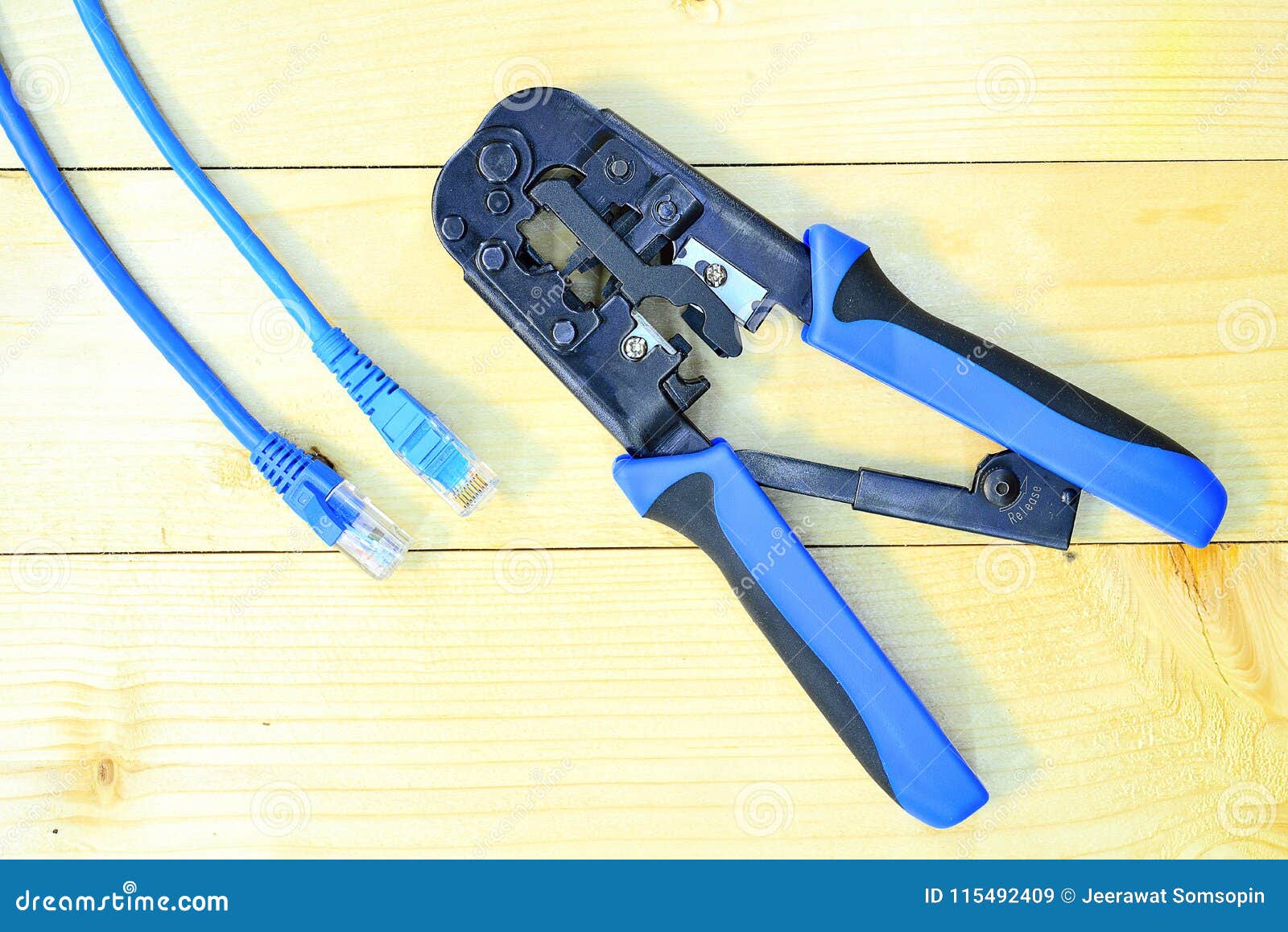 Blue Crimping Tool with a Computer Network Cable Stock Image - Image of ...