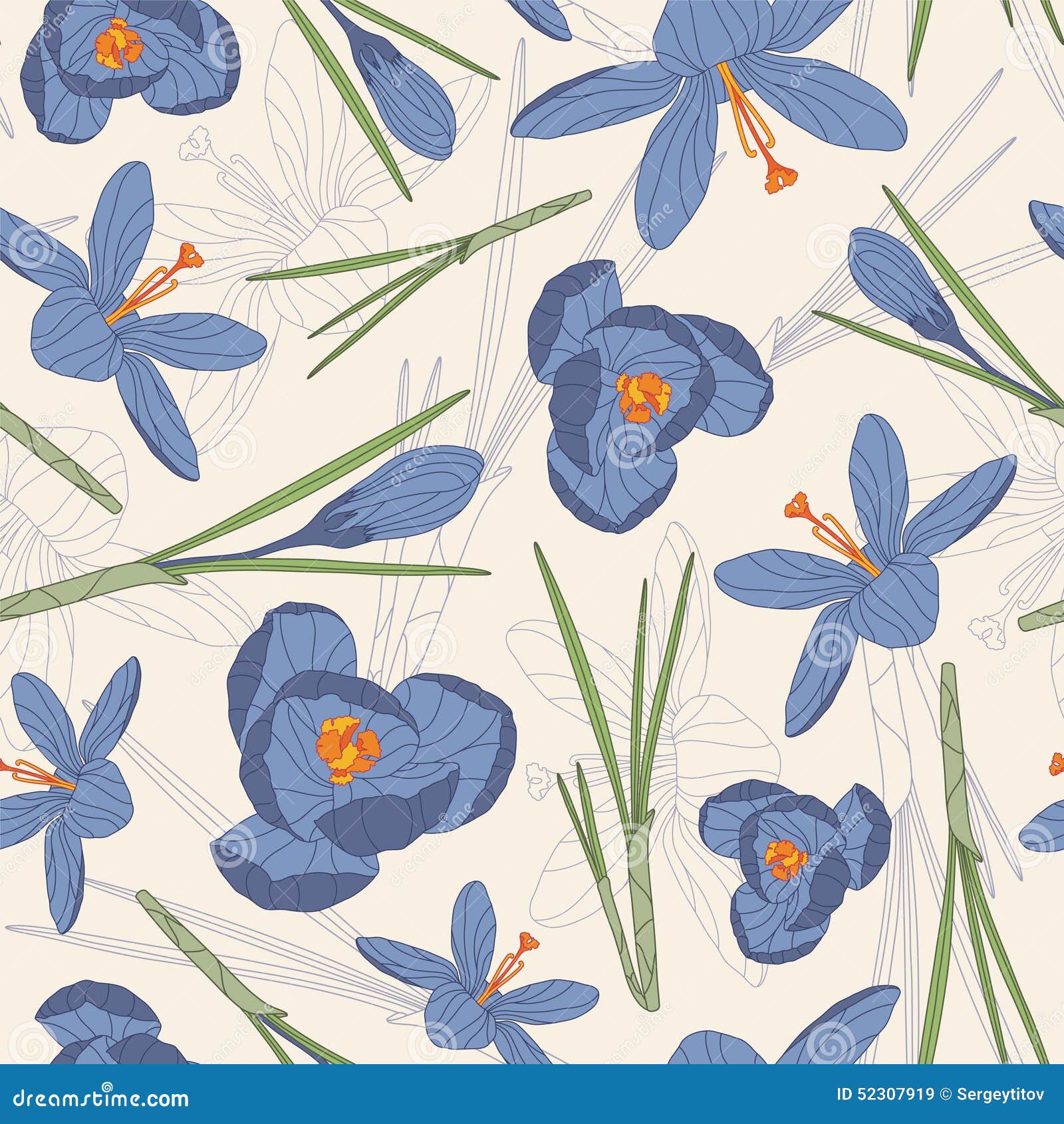 Blue crocuses stock vector. Illustration of outline, elegant - 52307919