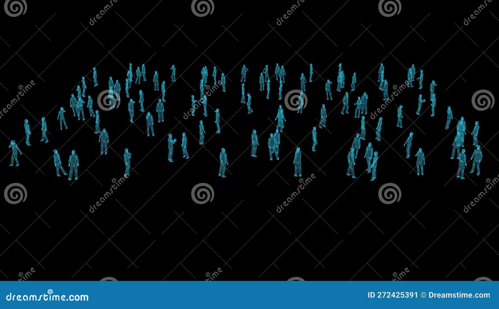 Blue Crowd of People on Black 3d Stock Illustration - Illustration of ...