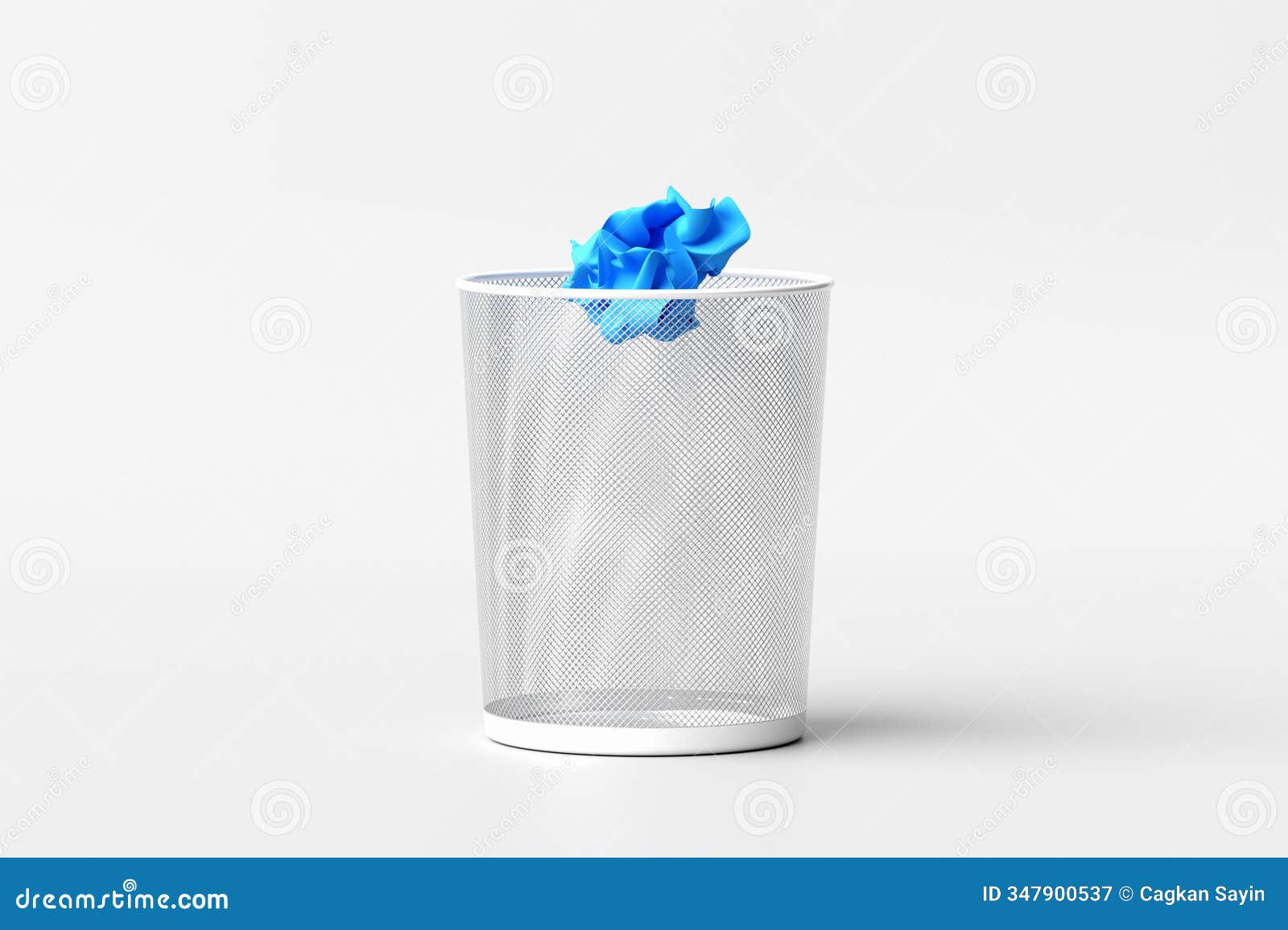 Blue Crumpled Paper Thrown into the Office Trash Bin on White ...