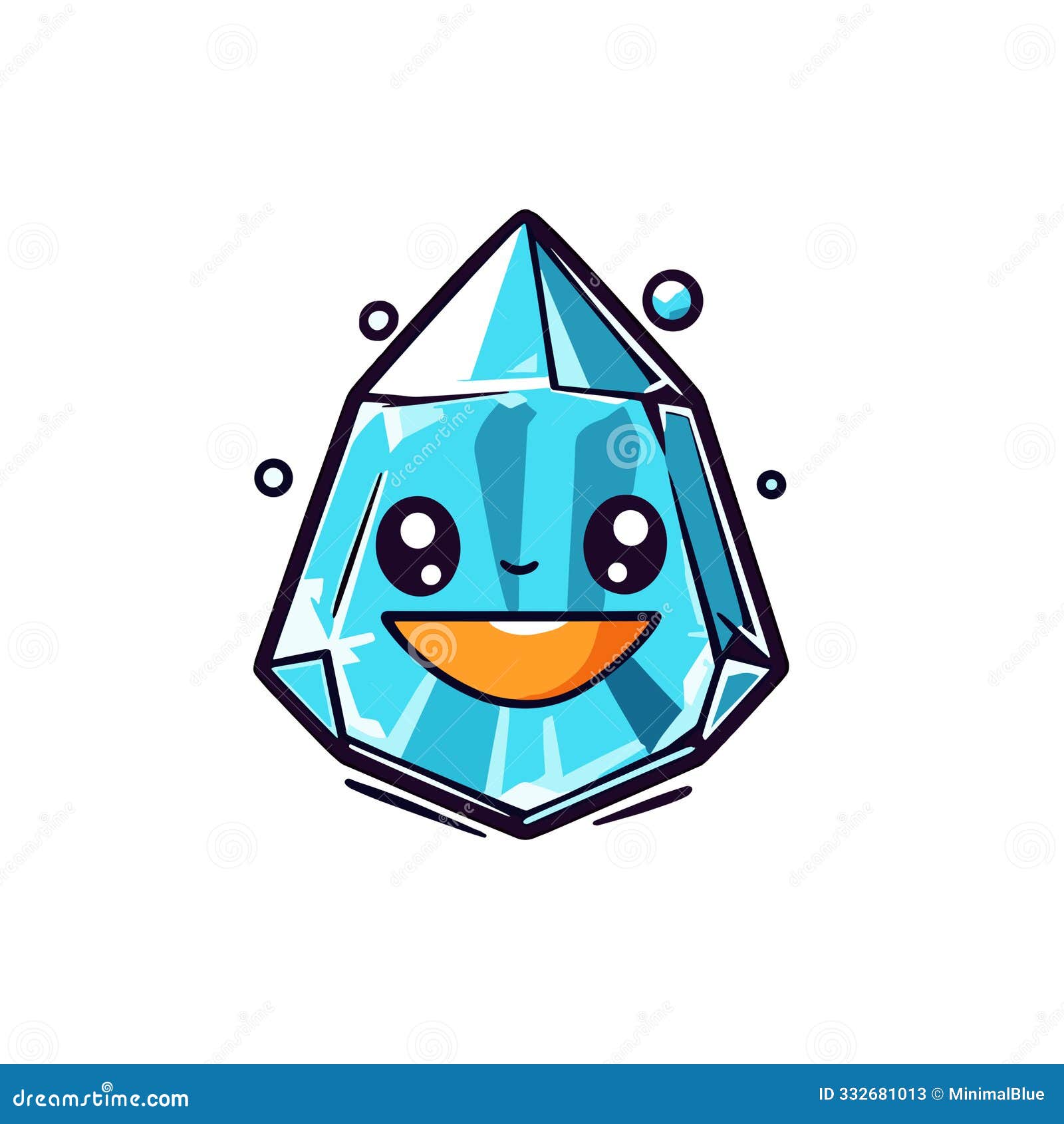Blue Crystal Cartoon Illustration with Smiling Face and Sparkles Stock ...