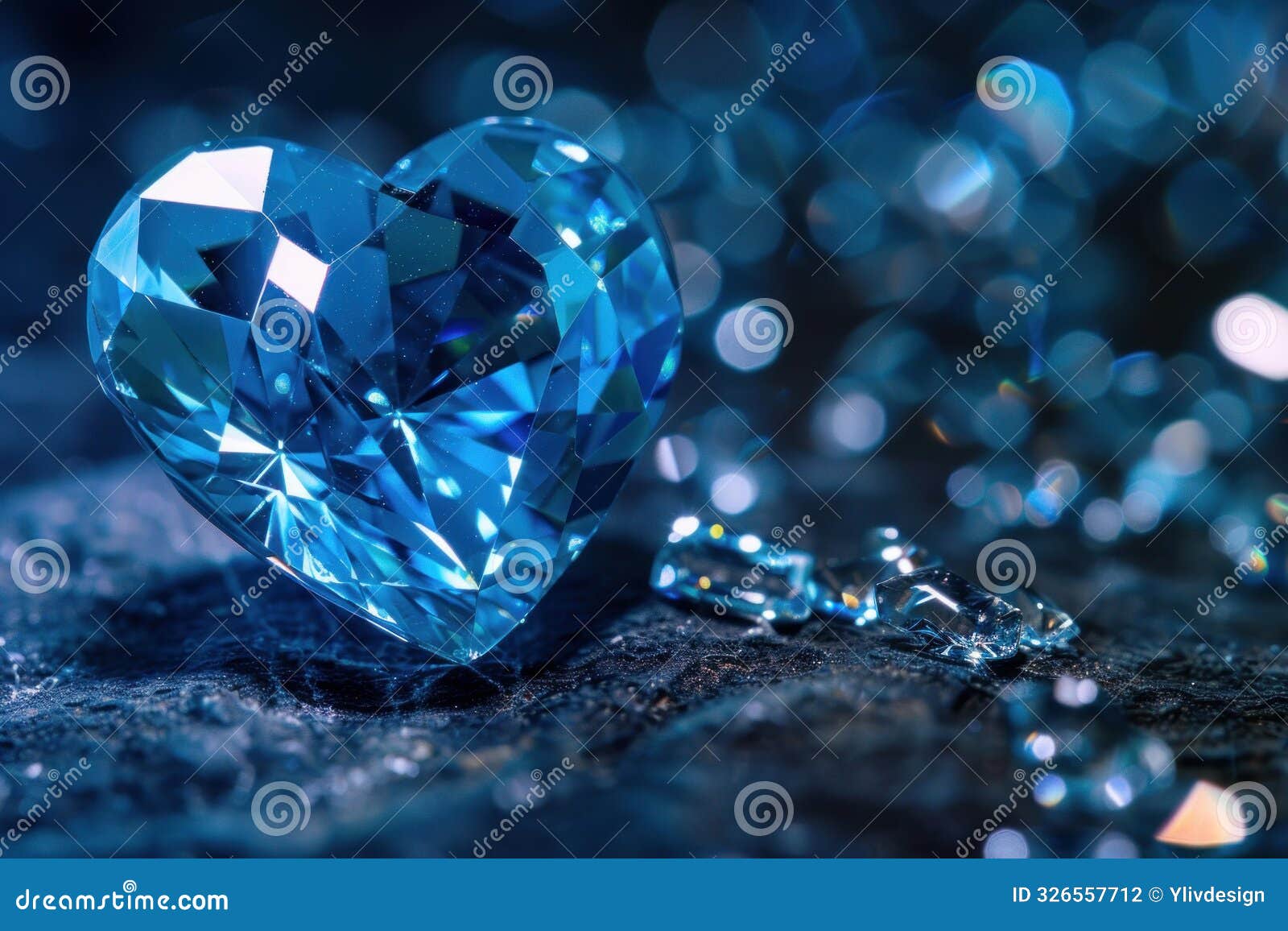 Blue Crystal Heart Shining on Rough Surface with Bokeh Lights Stock ...