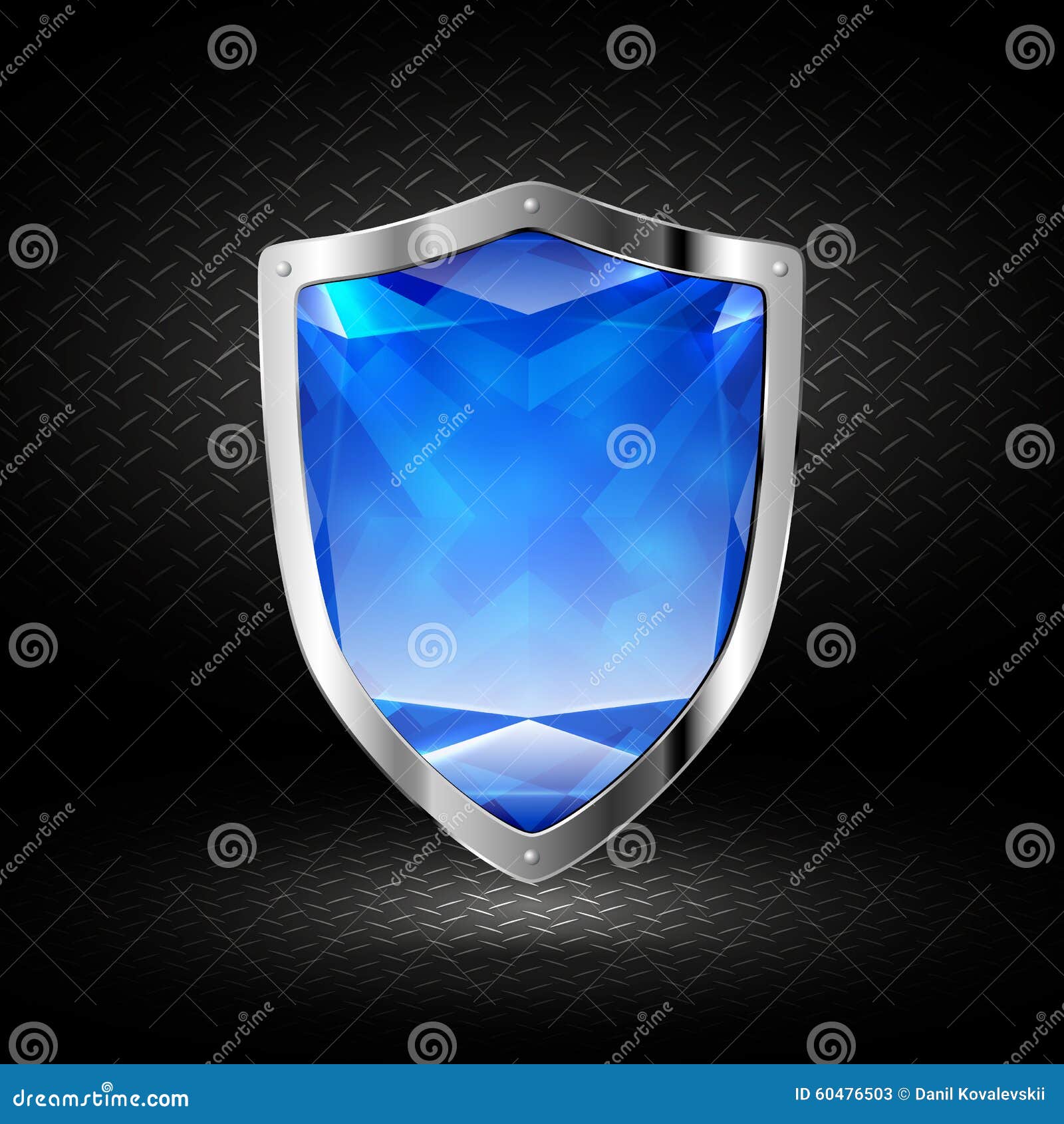 Blue Crystal Shield in Chrome Stock Illustration - Illustration of logo ...