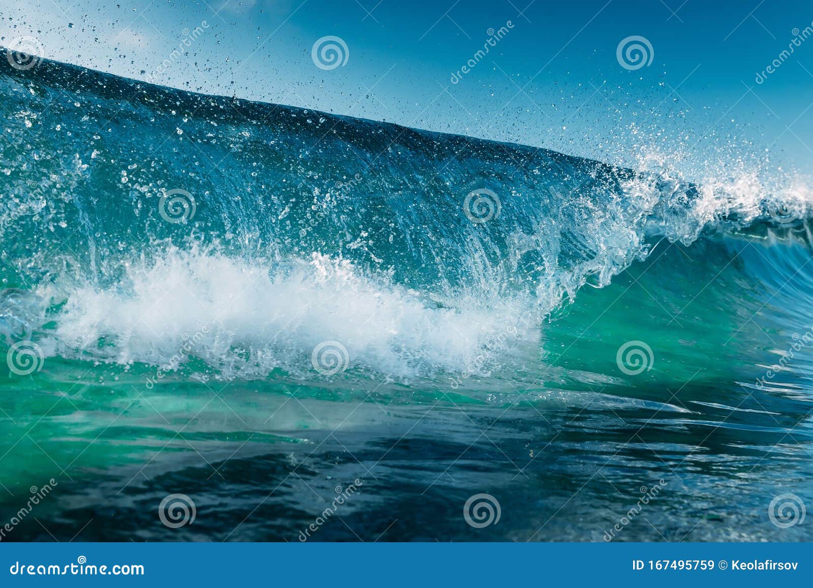 Blue Crystal Wave in Ocean. Breaking Wave and Sun Light Stock Image ...