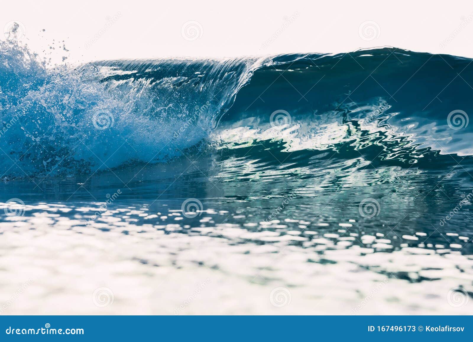 Blue Crystal Wave in Ocean. Breaking Wave and Sun Light Stock Image ...