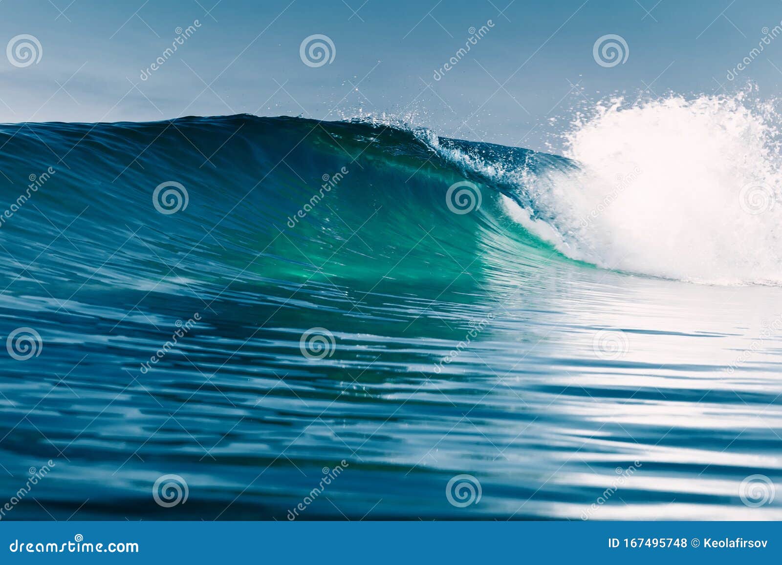 Blue Crystal Wave in Ocean. Breaking Wave and Sun Light Stock Photo ...