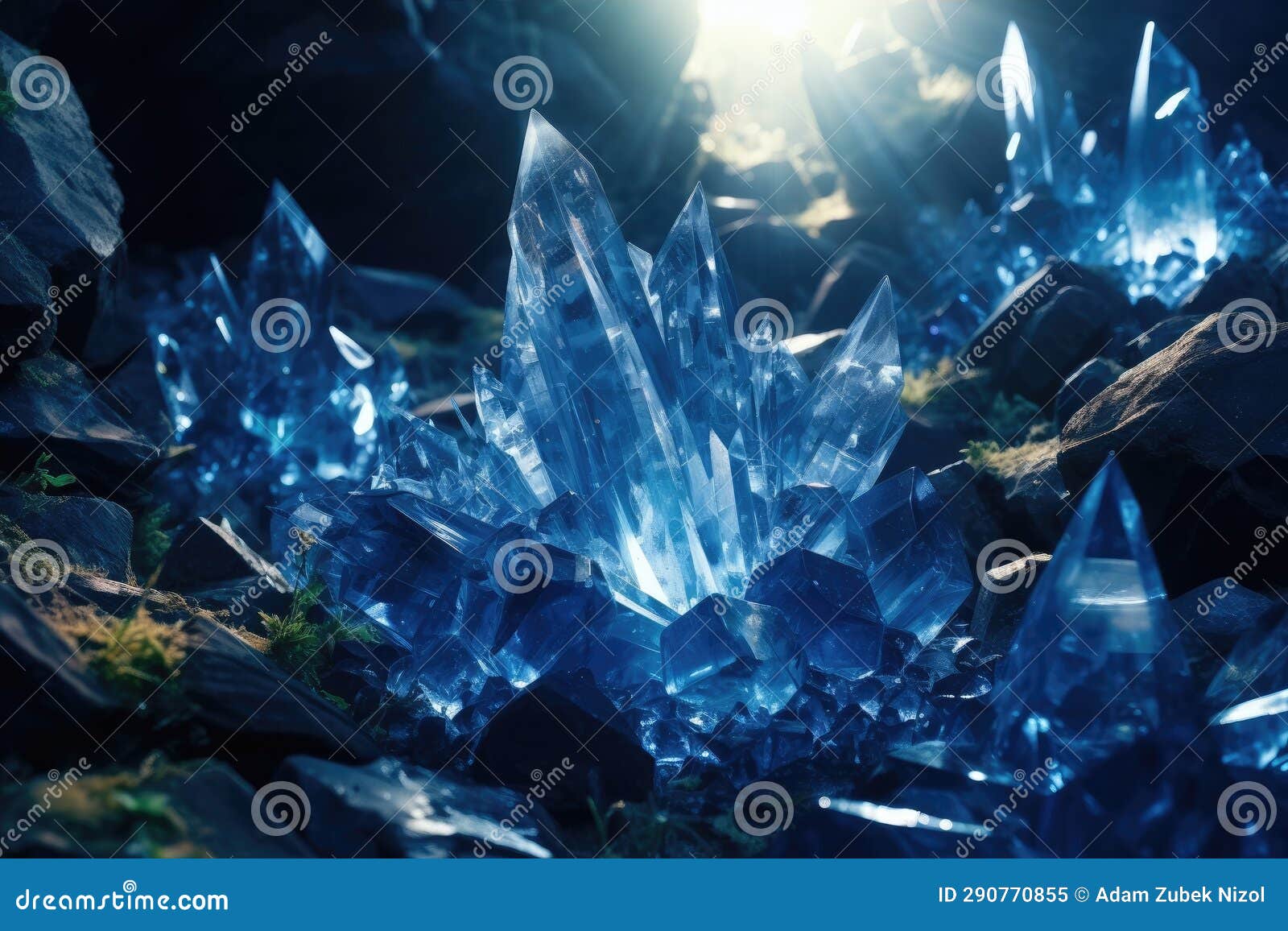A blue crystals on rocks stock illustration. Illustration of ...