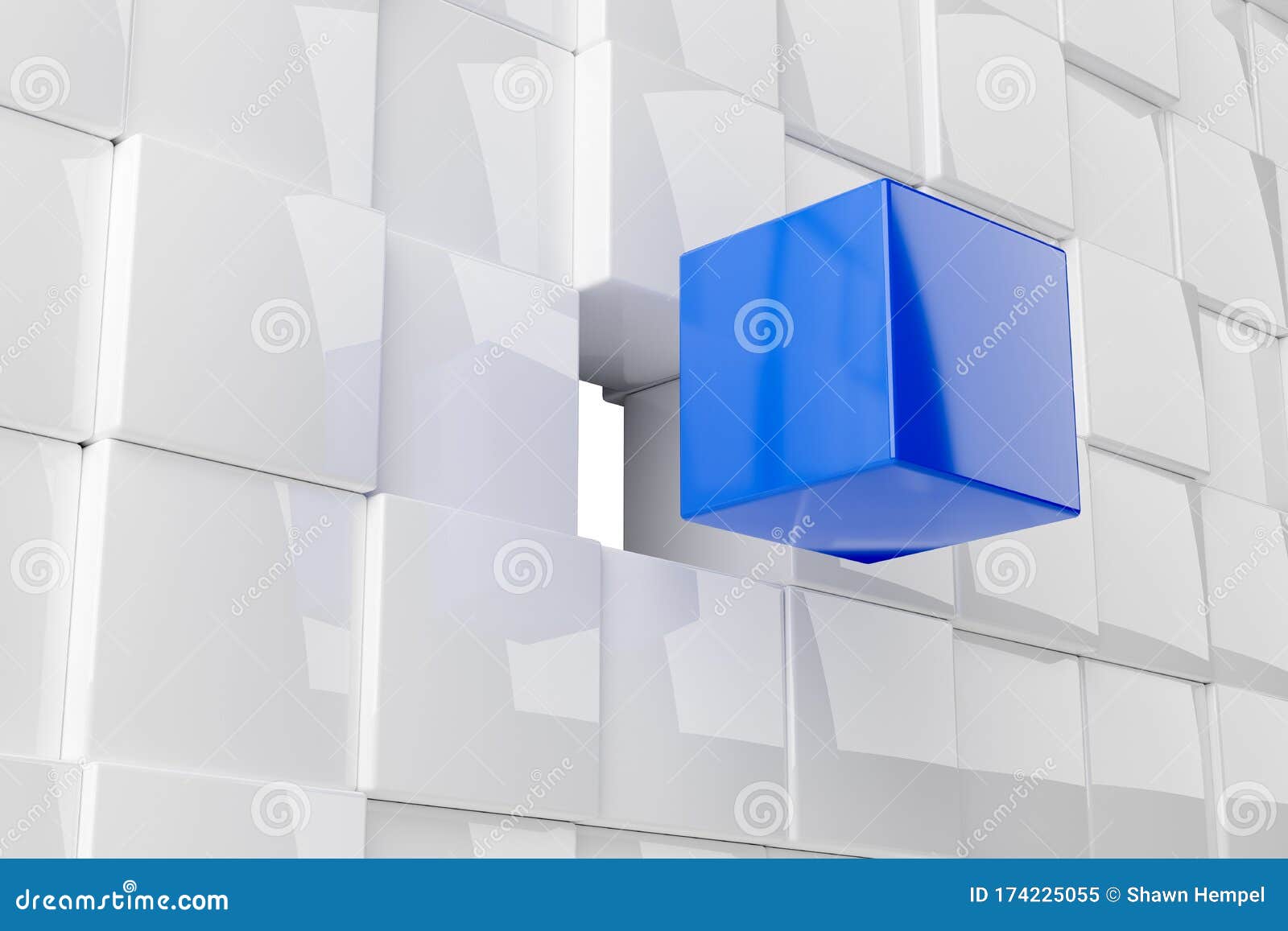 Blue Cube In Front Of Wall Of White Cubes, Software Module, Teamwork Or ...