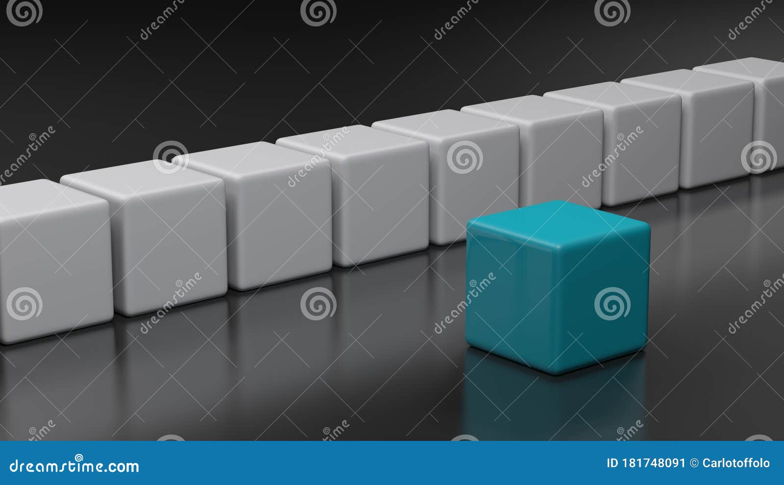 Blue Cube in Front of a White Series of Cubes - 3D Rendering ...