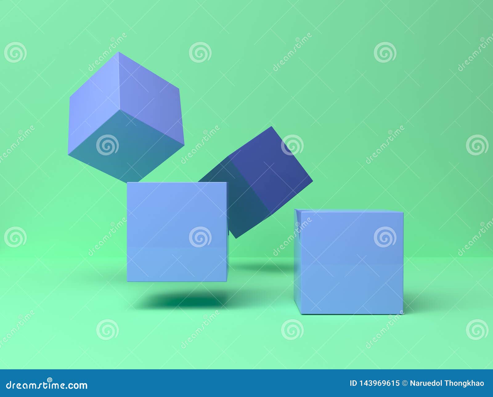 Blue Cube Shape Green Background 3d Render Stock Illustration ...