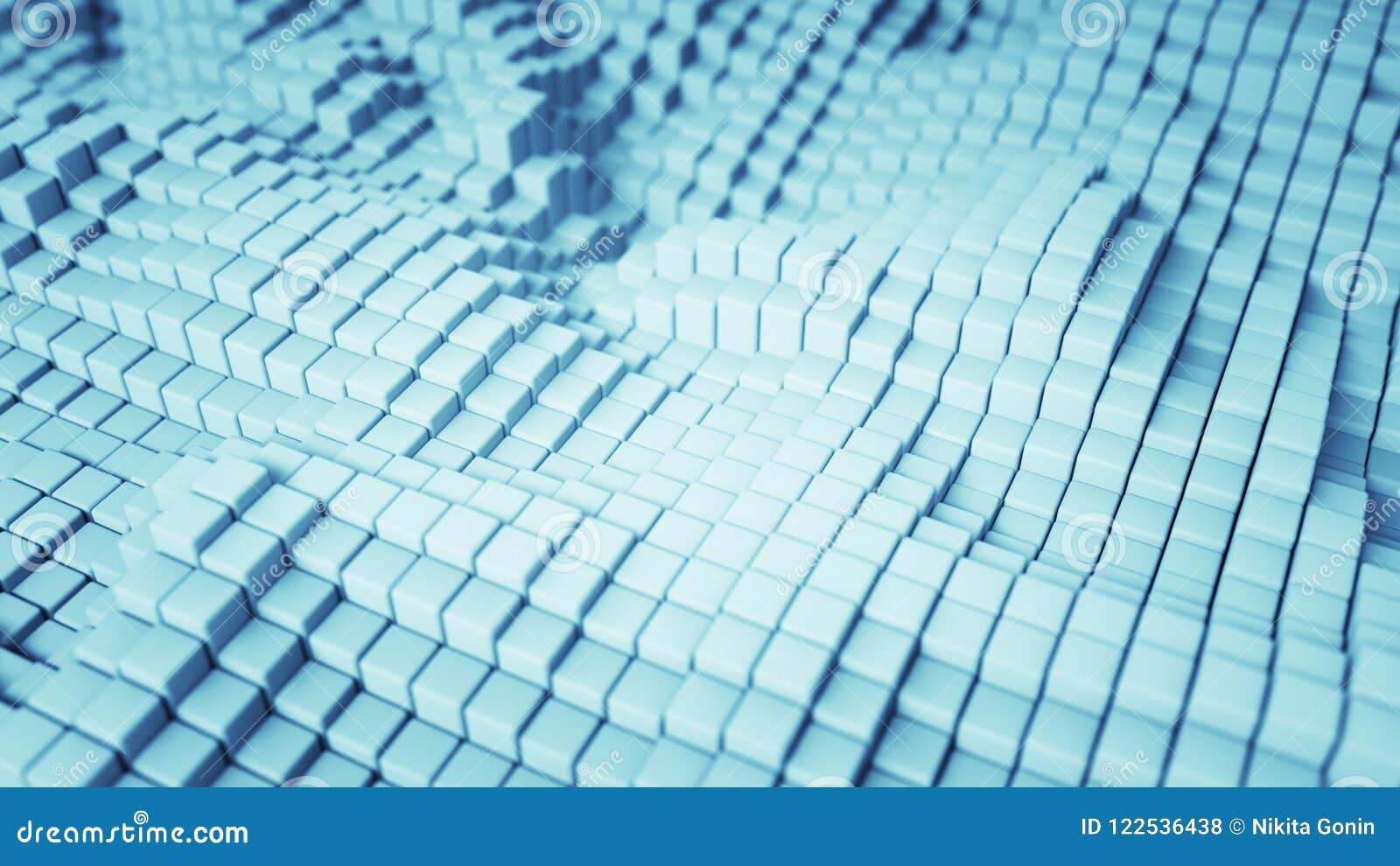 Blue Cubic Blocks Abstract 3D Rendering with DOF Stock Illustration ...